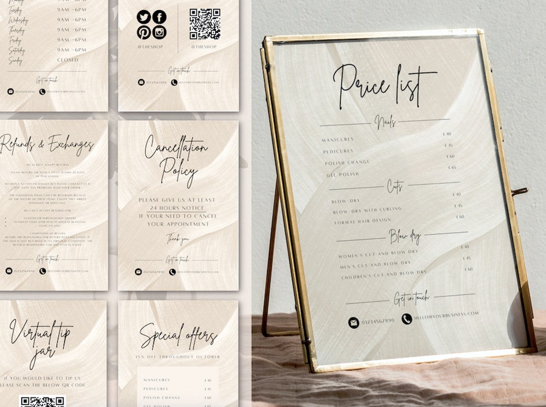 Price List Sign Bundle Social Media Sign Scan to Pay Sign - Etsy