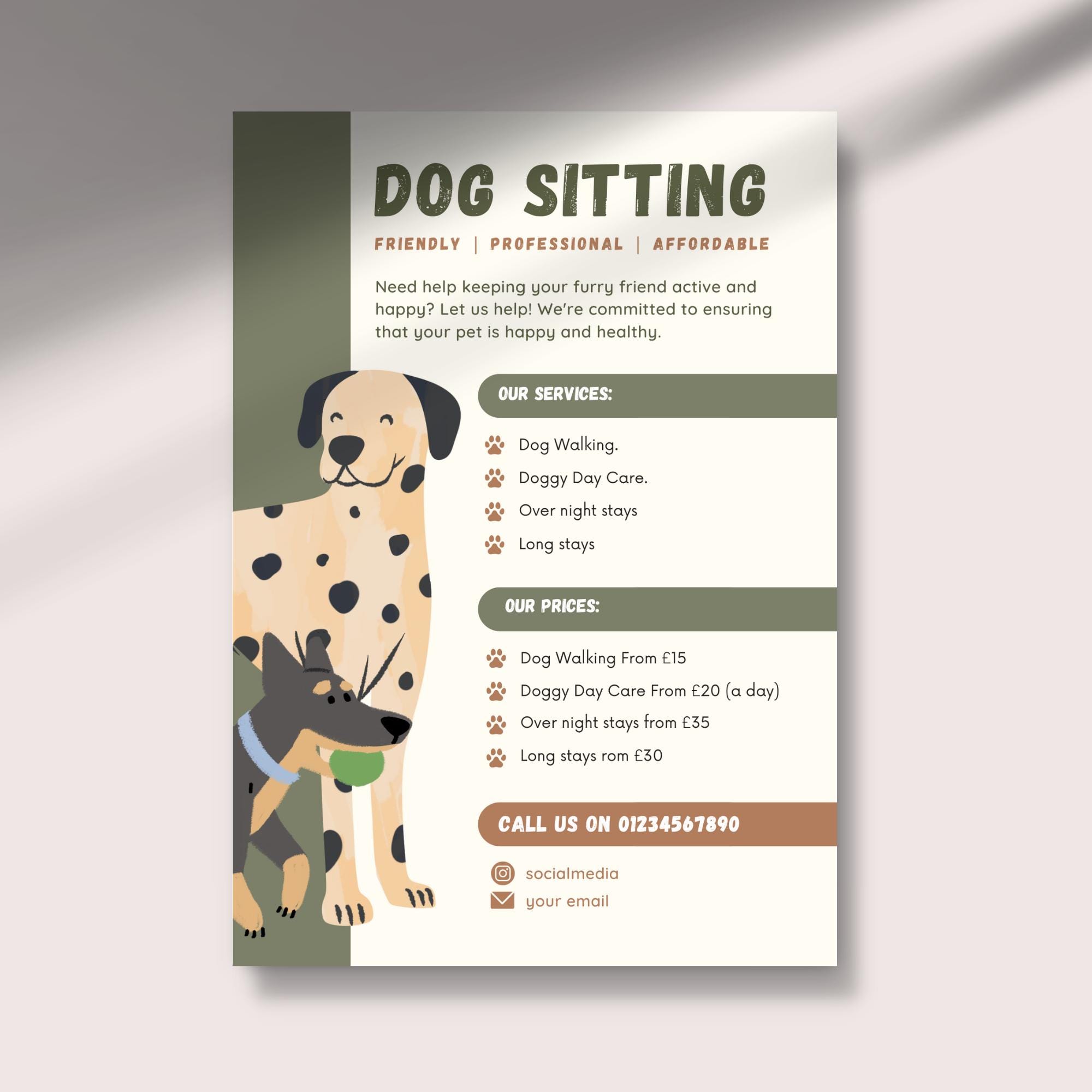 Dog Sitting Flyer: Pet Care Leaflet Template (A5) (canva Editable) (PDF ...