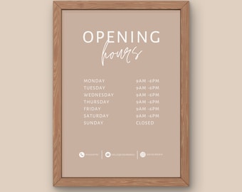 Opening Hours Template Salon Hours Template Printable Salon Hours ...