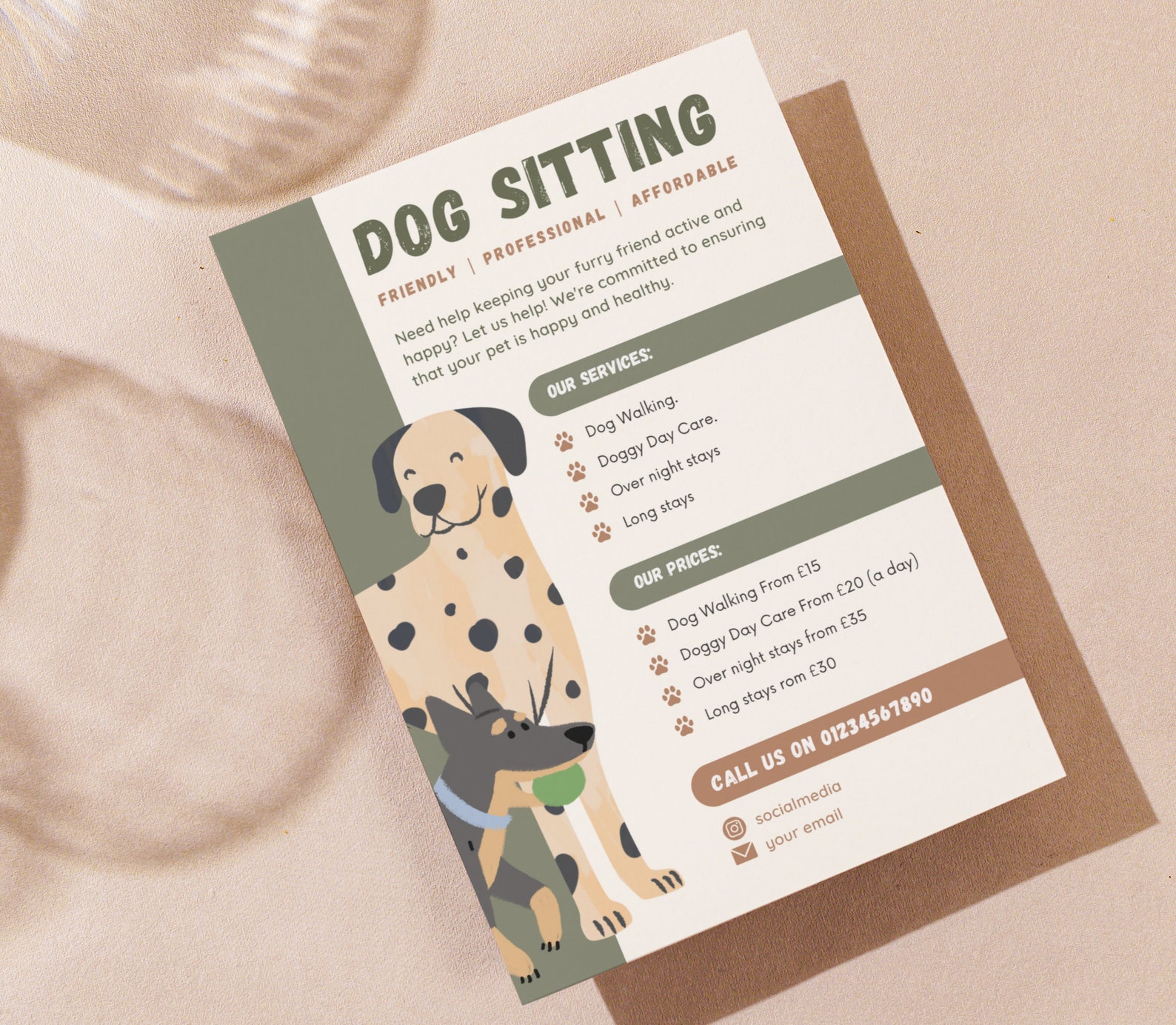 Dog Sitting Flyer: Pet Care Leaflet Template (A5) (canva Editable) (PDF ...