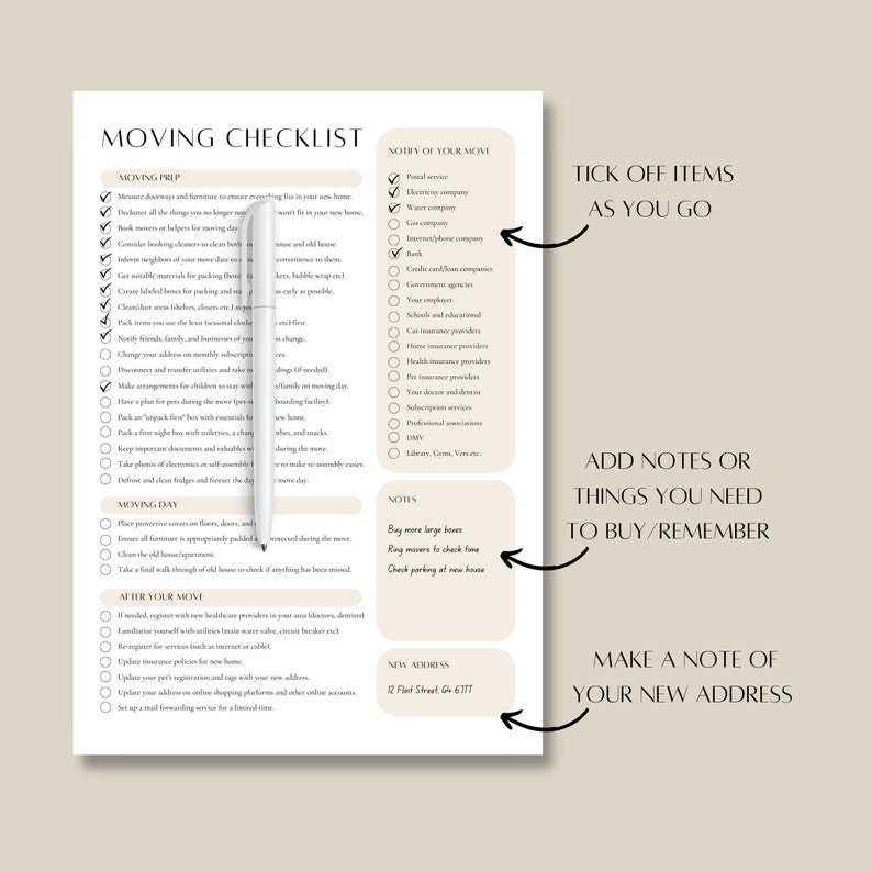Editable Moving Checklist, House Move to Do List - Etsy