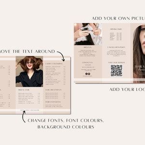 Hairdresser Trifold Brochure - Salon, Stylist Brochure, Price List - Etsy