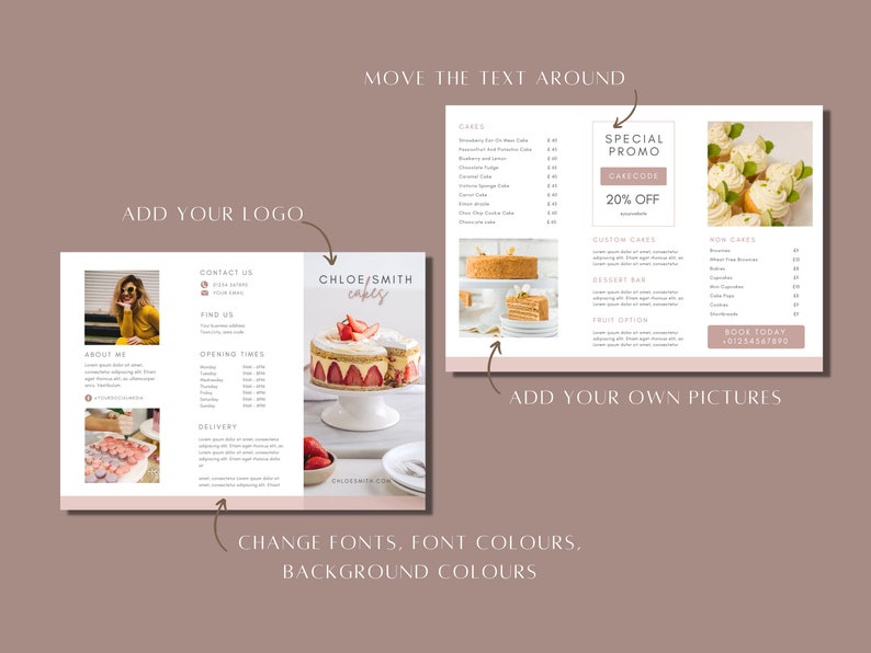 Cake Trifold Brochure - Cafe, Bakery, Restaurant, Party, Price List - Etsy