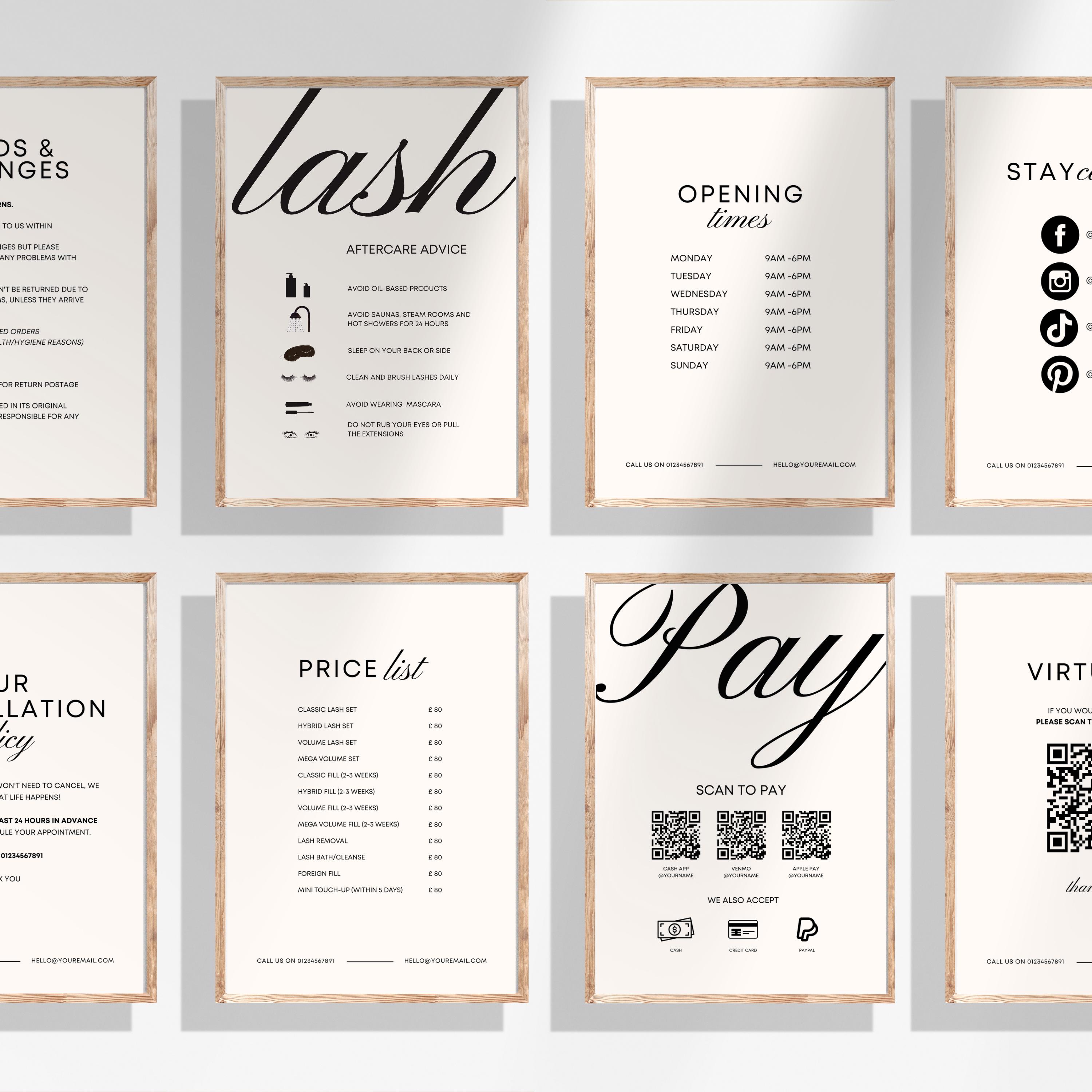 Lash Artist Sign Templates, Lash Tech Editable Templates, Lash Salon ...