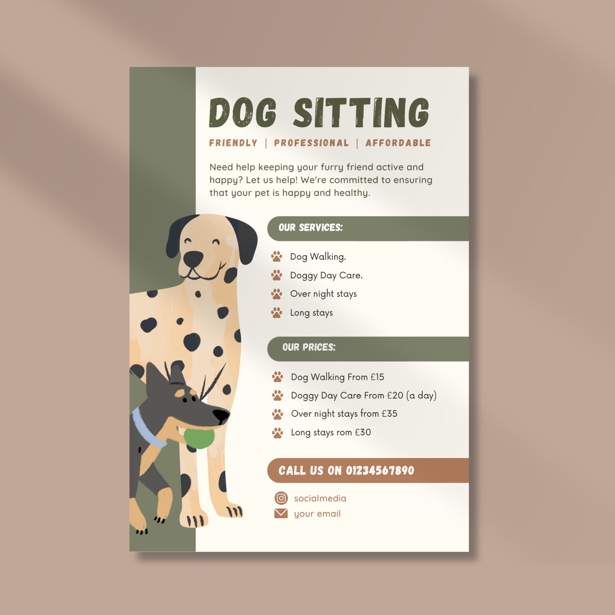 Dog Sitting Flyer: Pet Care Leaflet Template (A5) (canva Editable) (PDF ...