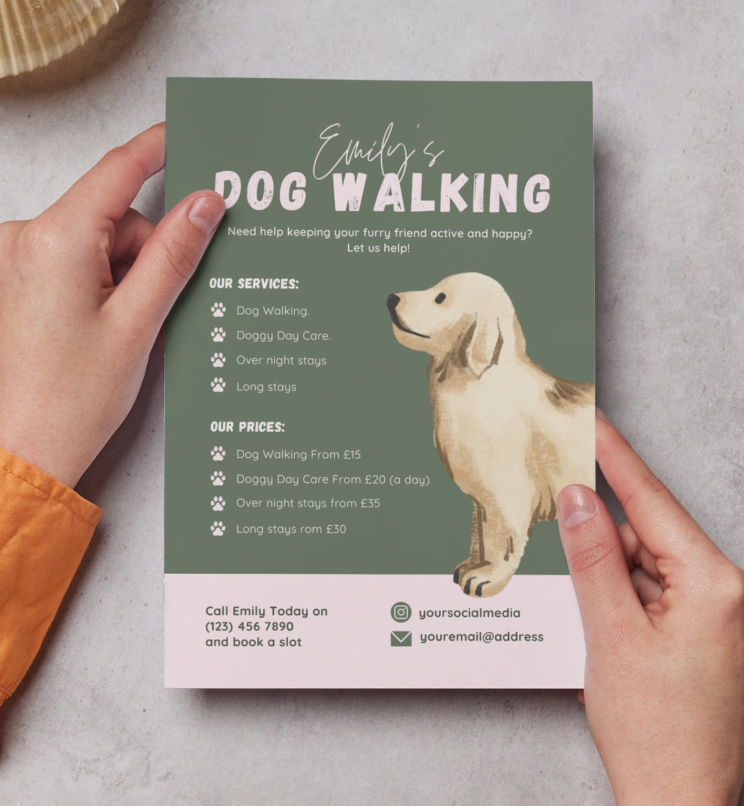 Dog Walking Flyer: Pet Sitter Leaflet Template (A5) (digital Download ...