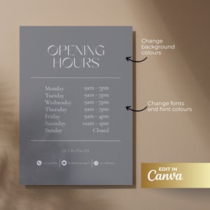 Opening Hours Sign Template - Etsy