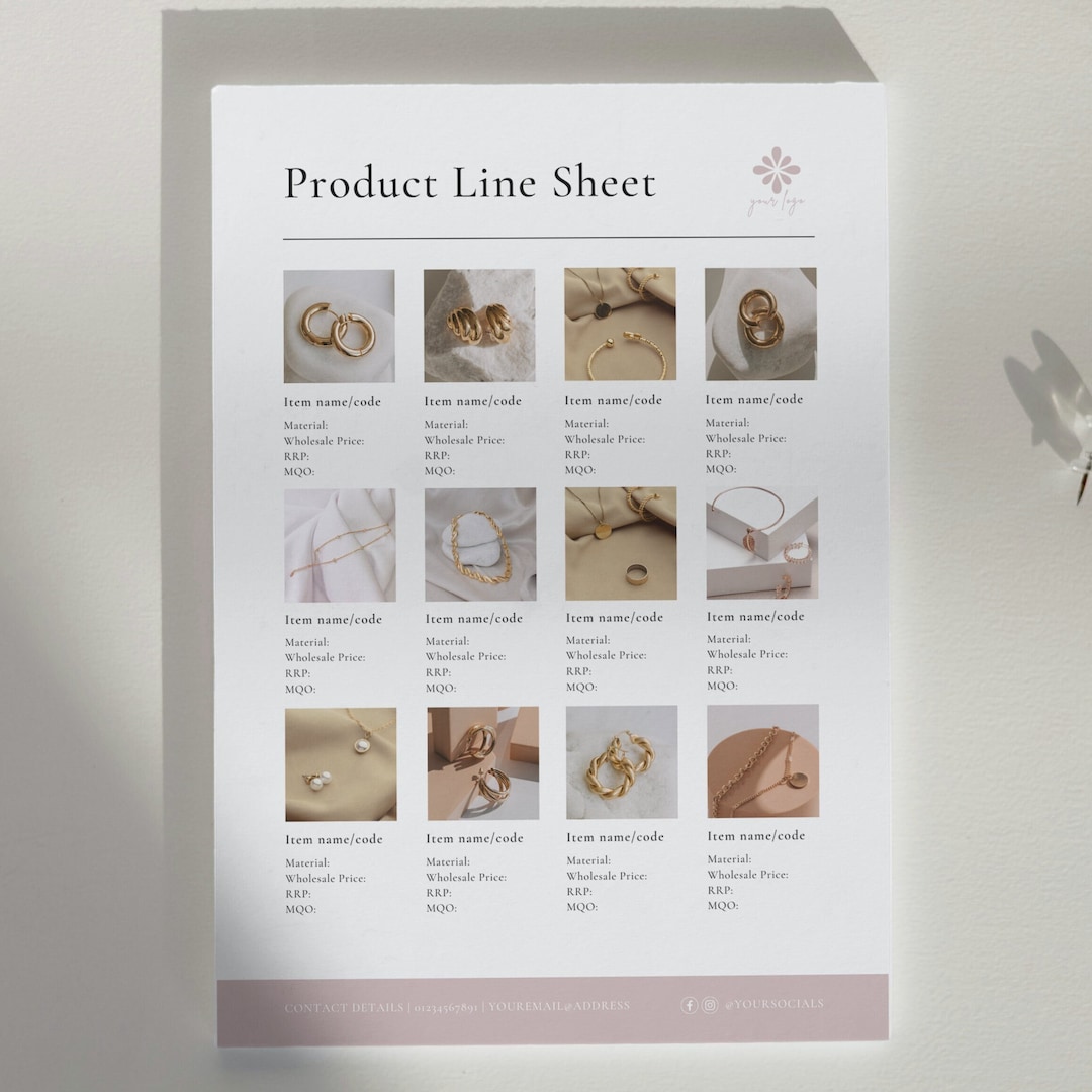 Wholesale Jewellery Line Sheet, Jewellery Catalogue Template, Editable ...