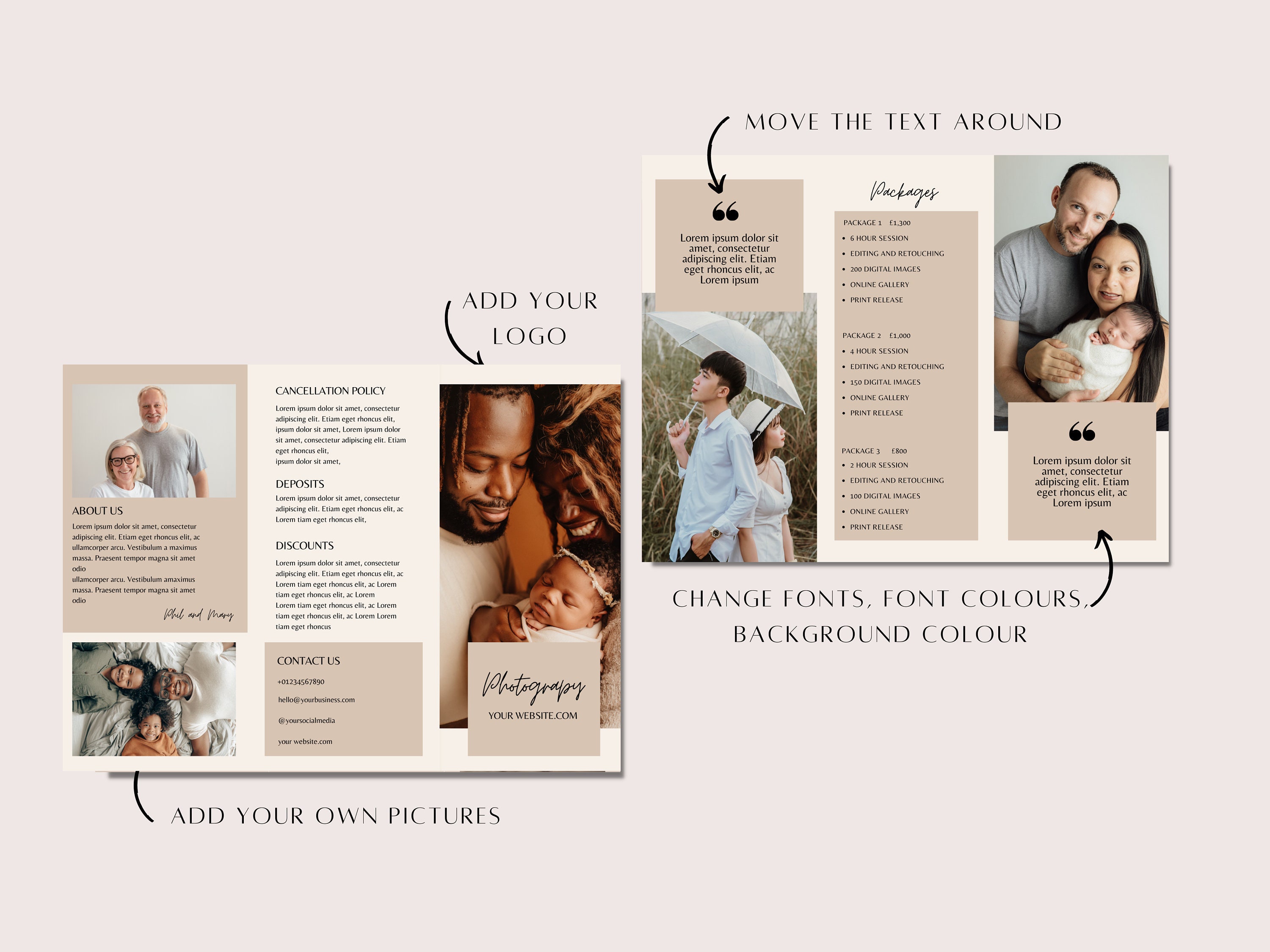 Photographer Trifold Brochure Family Portrait Photography Leaflet ...