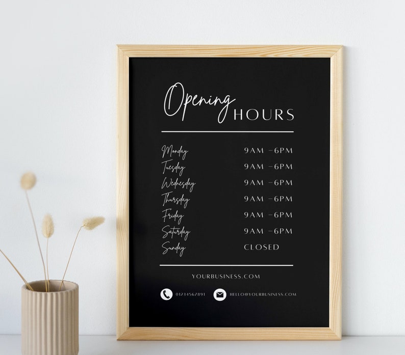 Opening Hours Sign Template - Etsy