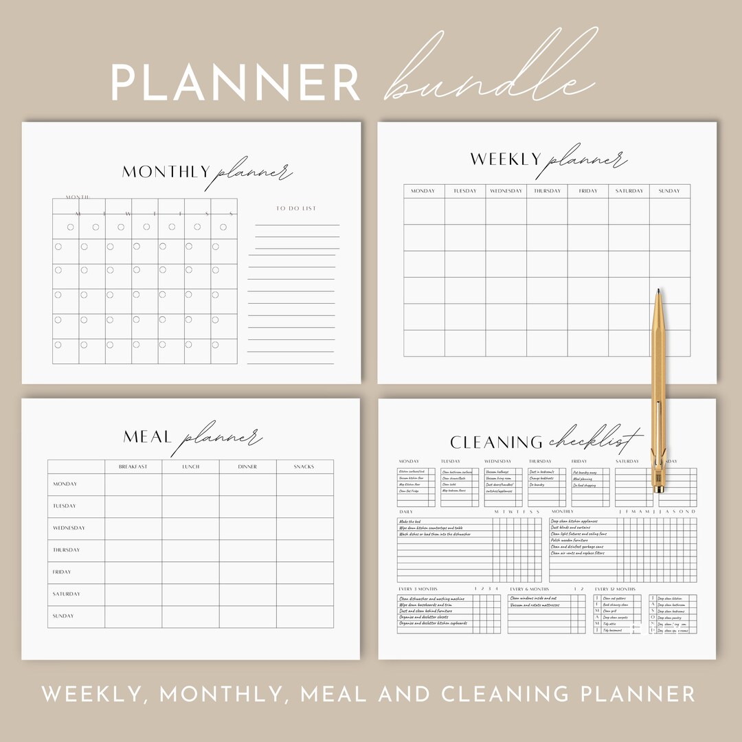 Printable Planner Bundle, Meal Planner, Weekly, Monthly, Cleaning - Etsy
