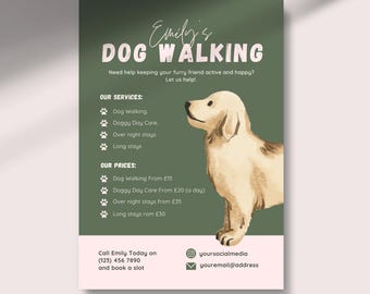 Dog Walking Flyer Poster Leaflet, Editable Flyer Template, Dog Walking ...