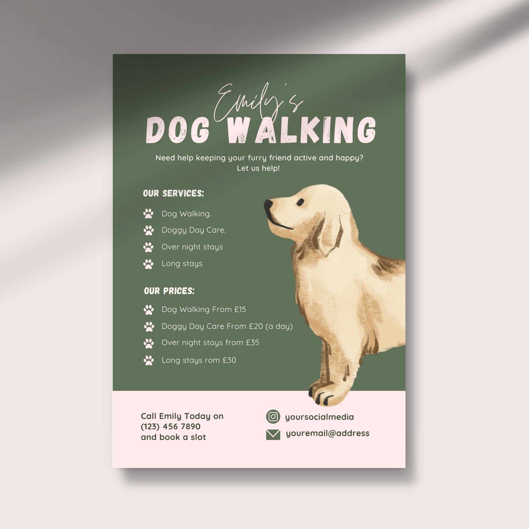 Dog Walking Flyer: Pet Sitter Leaflet Template (A5) (digital Download ...