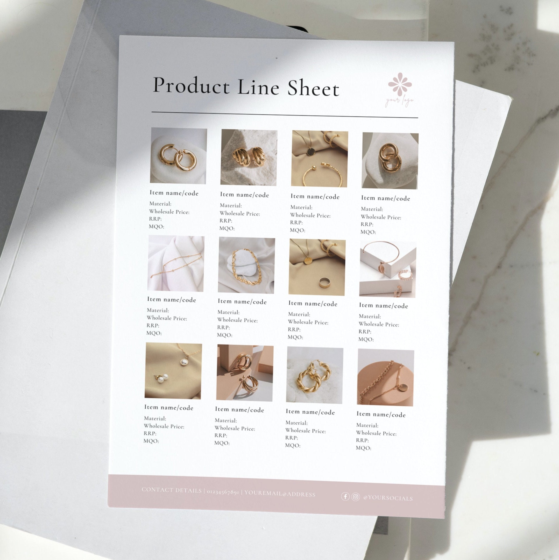 Wholesale Jewellery Line Sheet, Jewellery Catalogue Template, Editable ...
