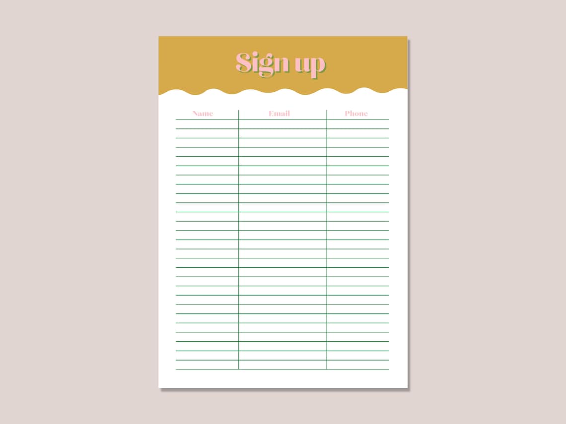 Sign up Sheet, Craft Fair Sign up Sheet, Event Sign Up, Volunteer Sign ...