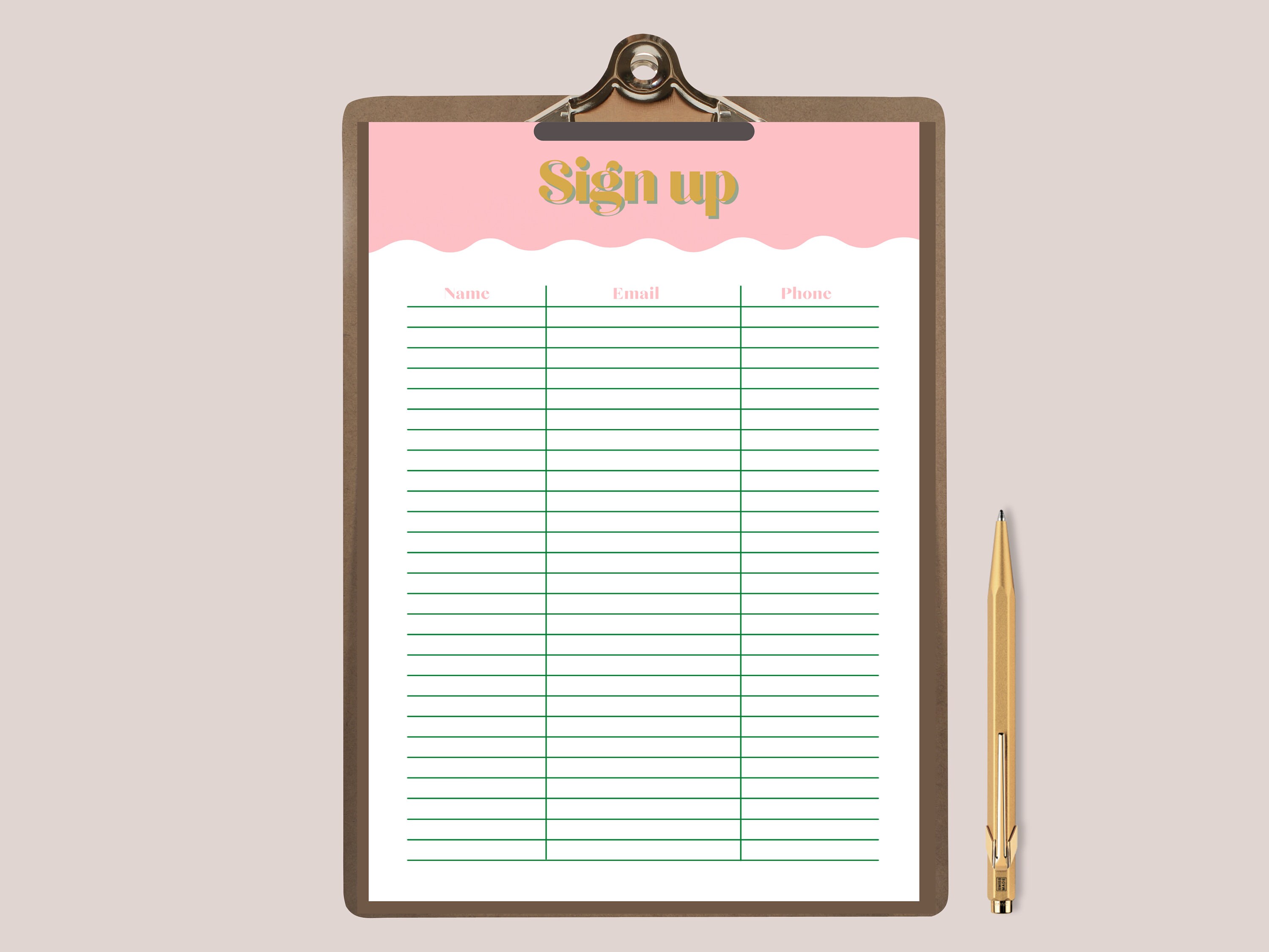 Sign up Sheet, Craft Fair Sign up Sheet, Event Sign Up, Volunteer Sign ...