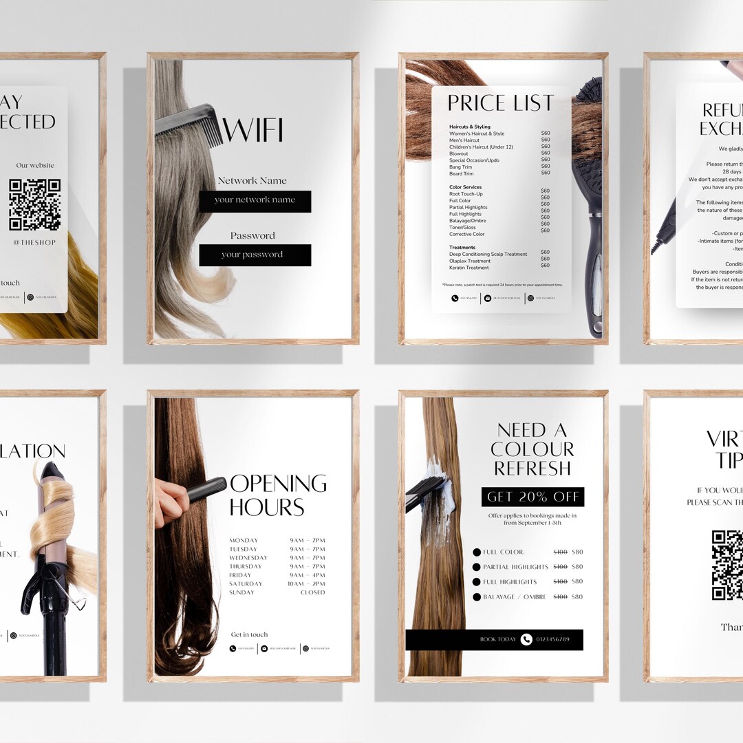 Hair Stylist Editable Templates, Hair Salon Sign Templates, Hair Price ...
