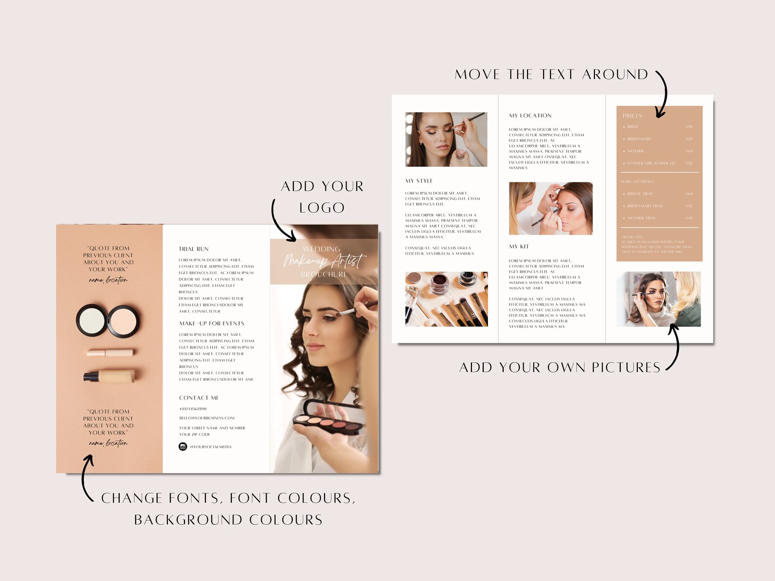 Bridal Make-up Artist Trifold Brochure Beauticians, Spa, Lash, Beauty ...