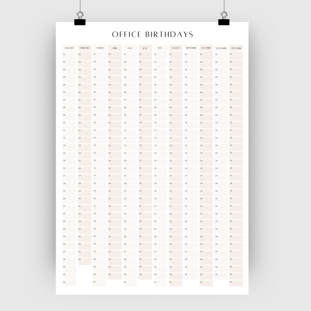 Office Birthday Calendar Birthday Tracker Printable Birthday - Etsy