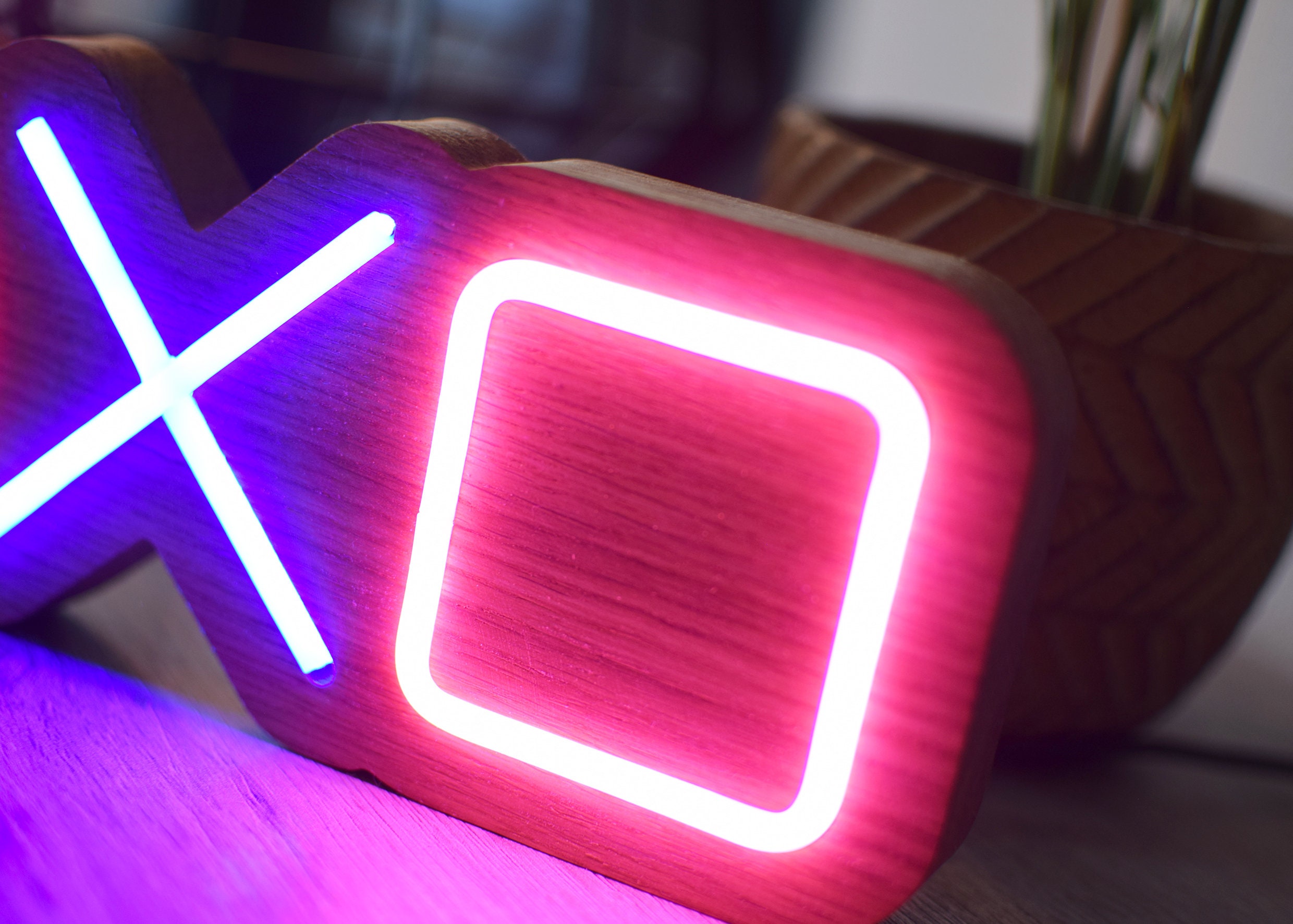 Wooden Horizontal Playstation Neon Sign / Led Neon Sign Ps Symbols ...
