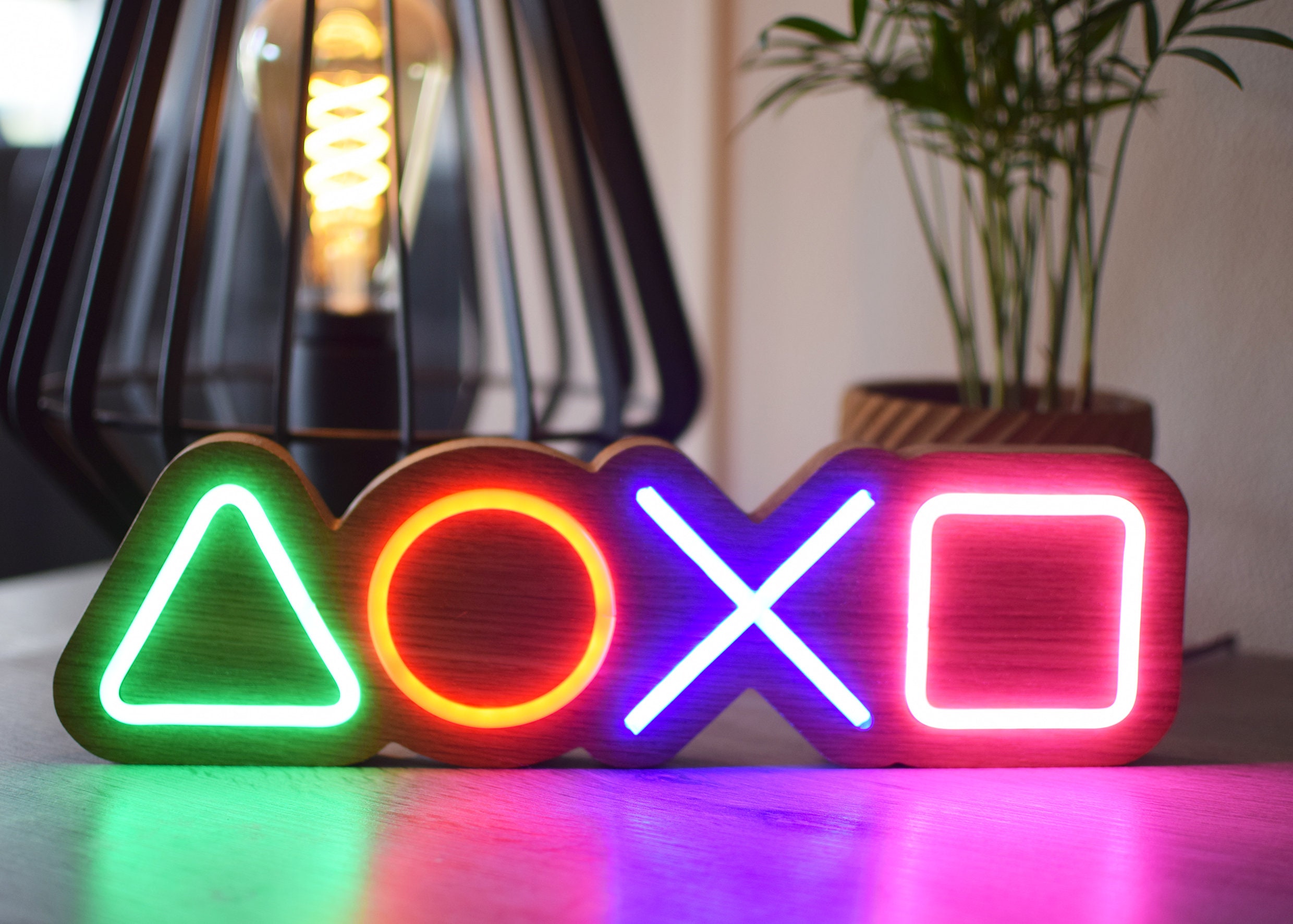 Wooden Horizontal Playstation Neon Sign / Led Neon Sign Ps Symbols ...