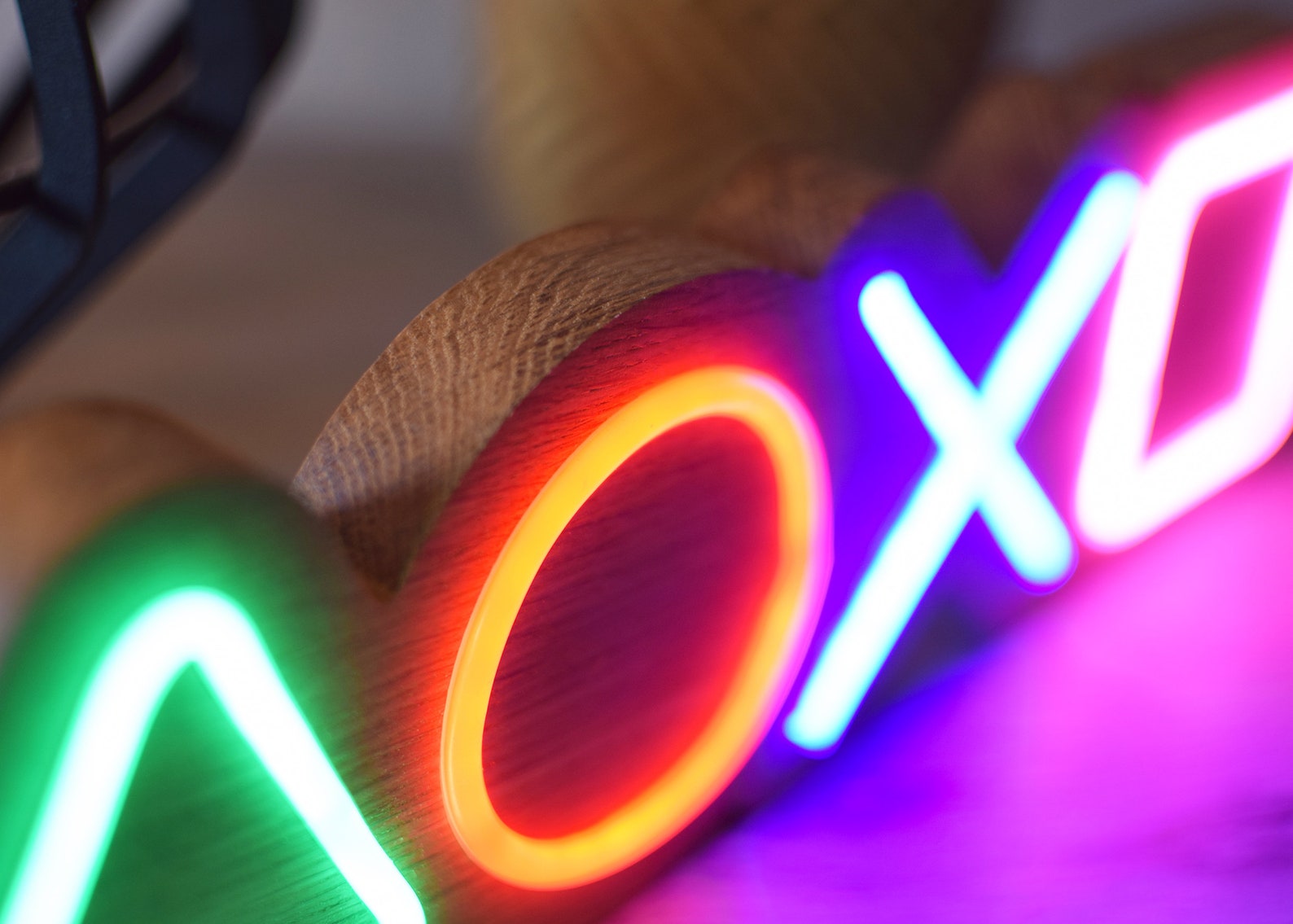 Wooden Horizontal Playstation Neon Sign / Led Neon Sign Ps Symbols ...