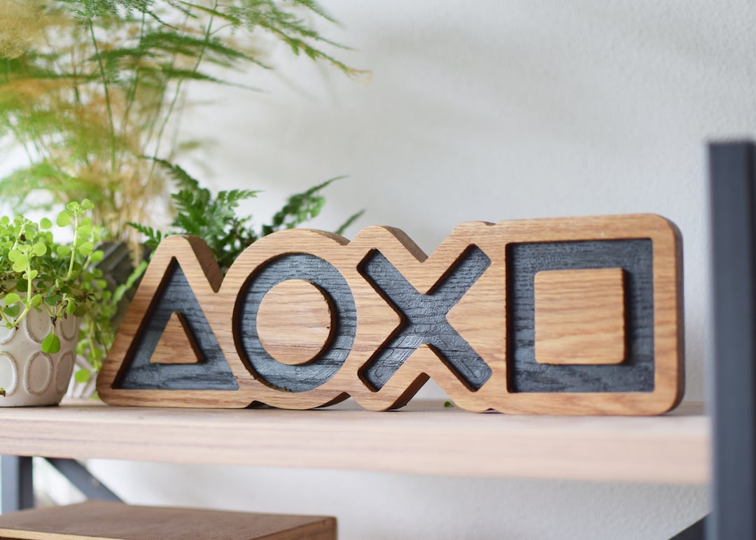 Wooden Playstation Symbols, Ps5 Merchandise Oak, Gaming Decoration, Ps ...