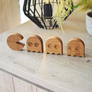 Wooden Pacman Themed Symbols / Oak Icons / Walnut Buttons / Wood Blocks ...