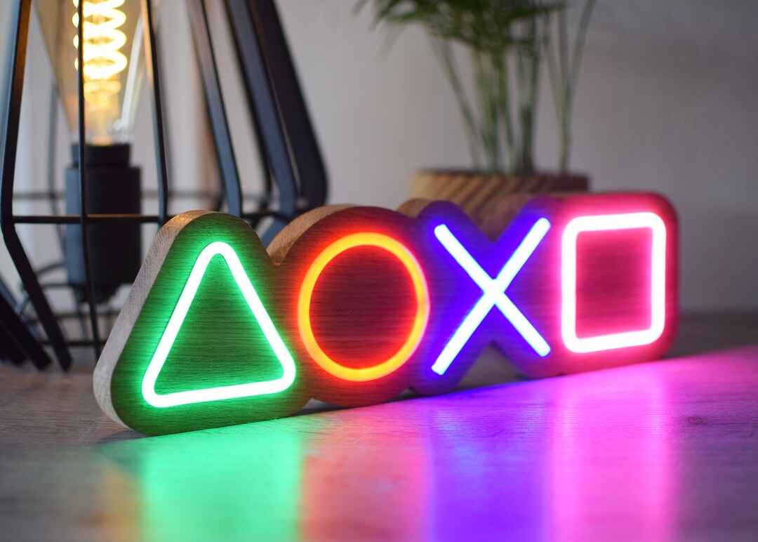Wooden Horizontal Playstation Neon Sign / Led Neon Sign Ps Symbols ...