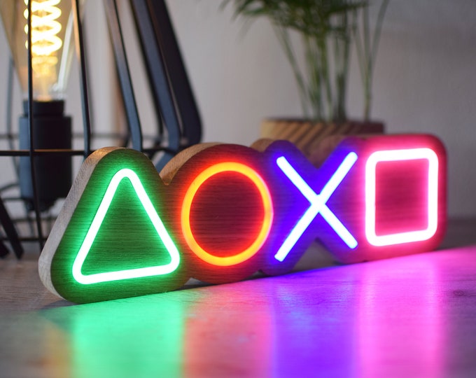 Wooden Horizontal Playstation Neon Sign / Led Neon Sign Ps Symbols ...
