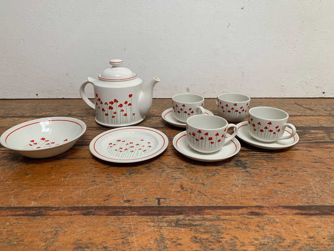 Vintage Wade Teapot Bowl 3 Saucers 4 Cups and Side Plate Red - Etsy