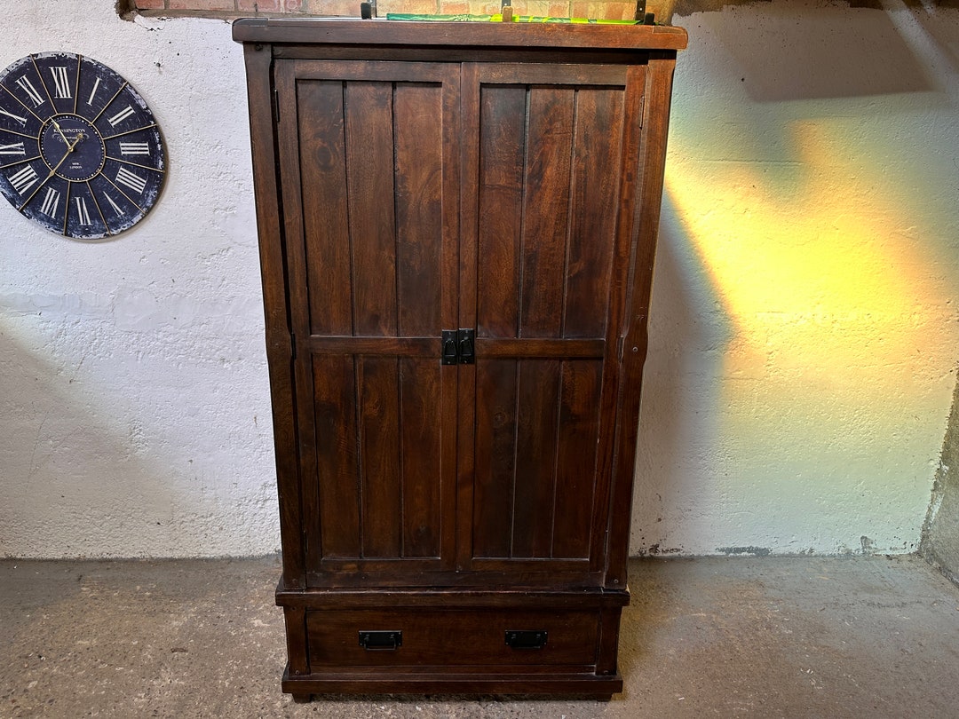 Solid Wood Dark Brown Farmhouse Style Wardrobe With Drawer - Etsy