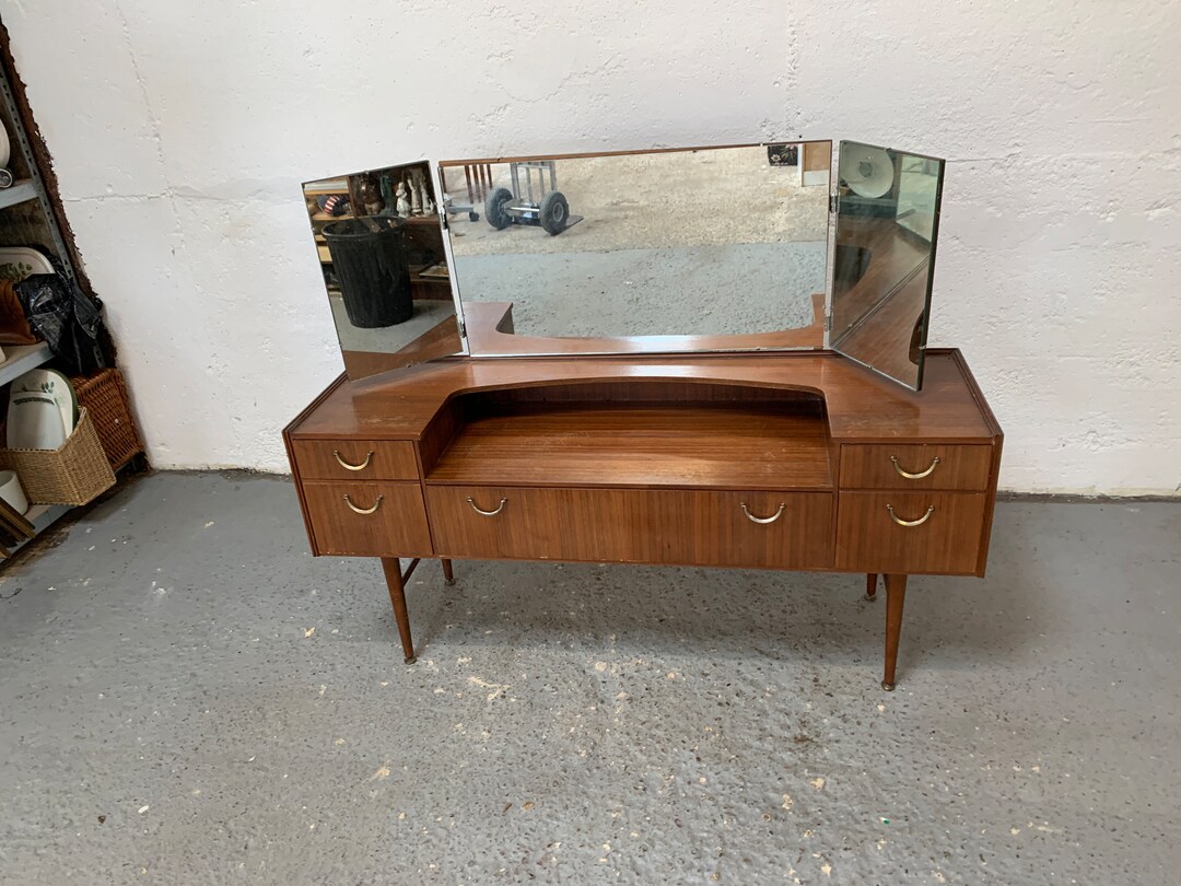 Vintage Retro Teak Veneer Dressing Table With Wing Mirrors 4 - Etsy