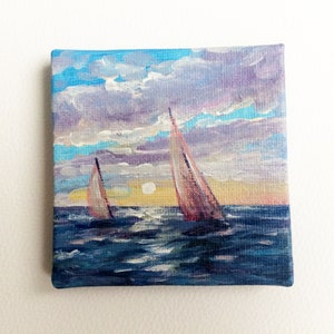 Mini Canvas Painting Marine Landscape With a Sailboat on Canvas With a ...