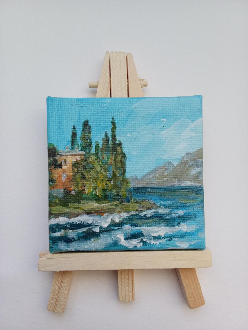 House by the Sea Mini Canvas Painting on the Stand Seascape - Etsy