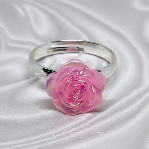 Hot Pink Rose Ring. Pink Flower Ring. Filigree Adjustable - Etsy