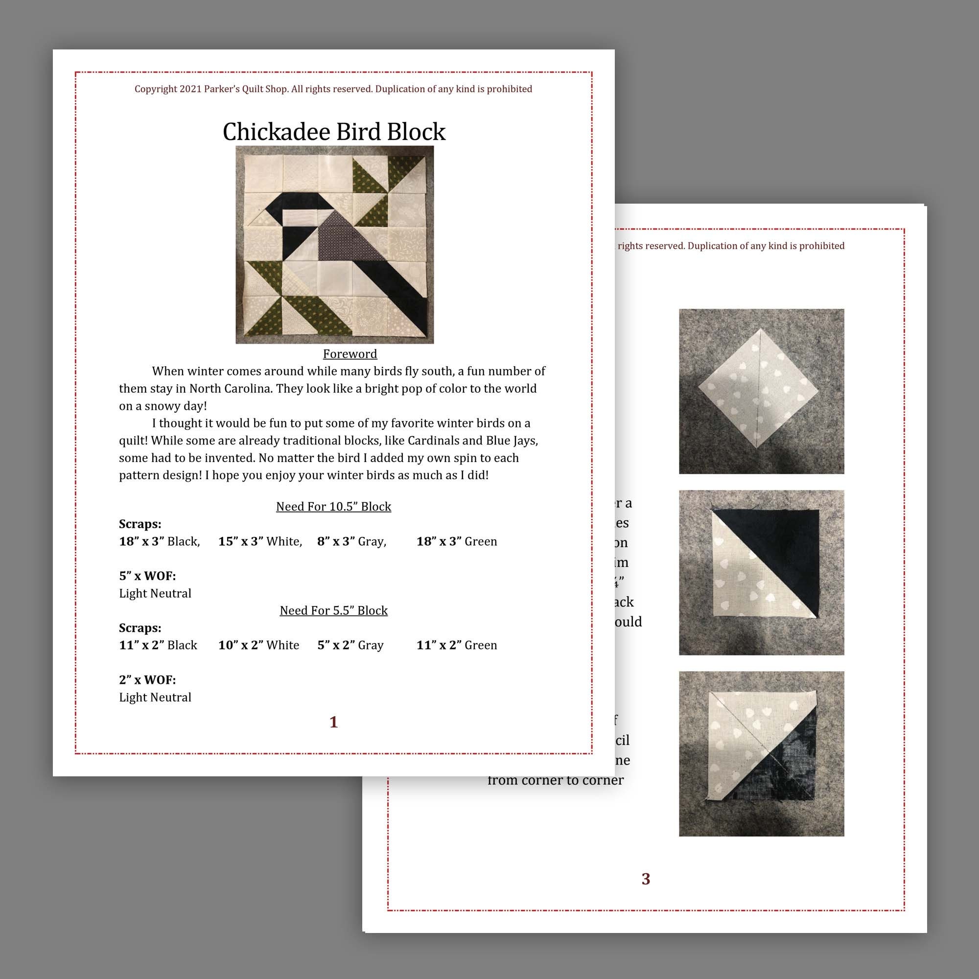Chickadee Song Bird Quilt Block PDF PATTERN - Etsy