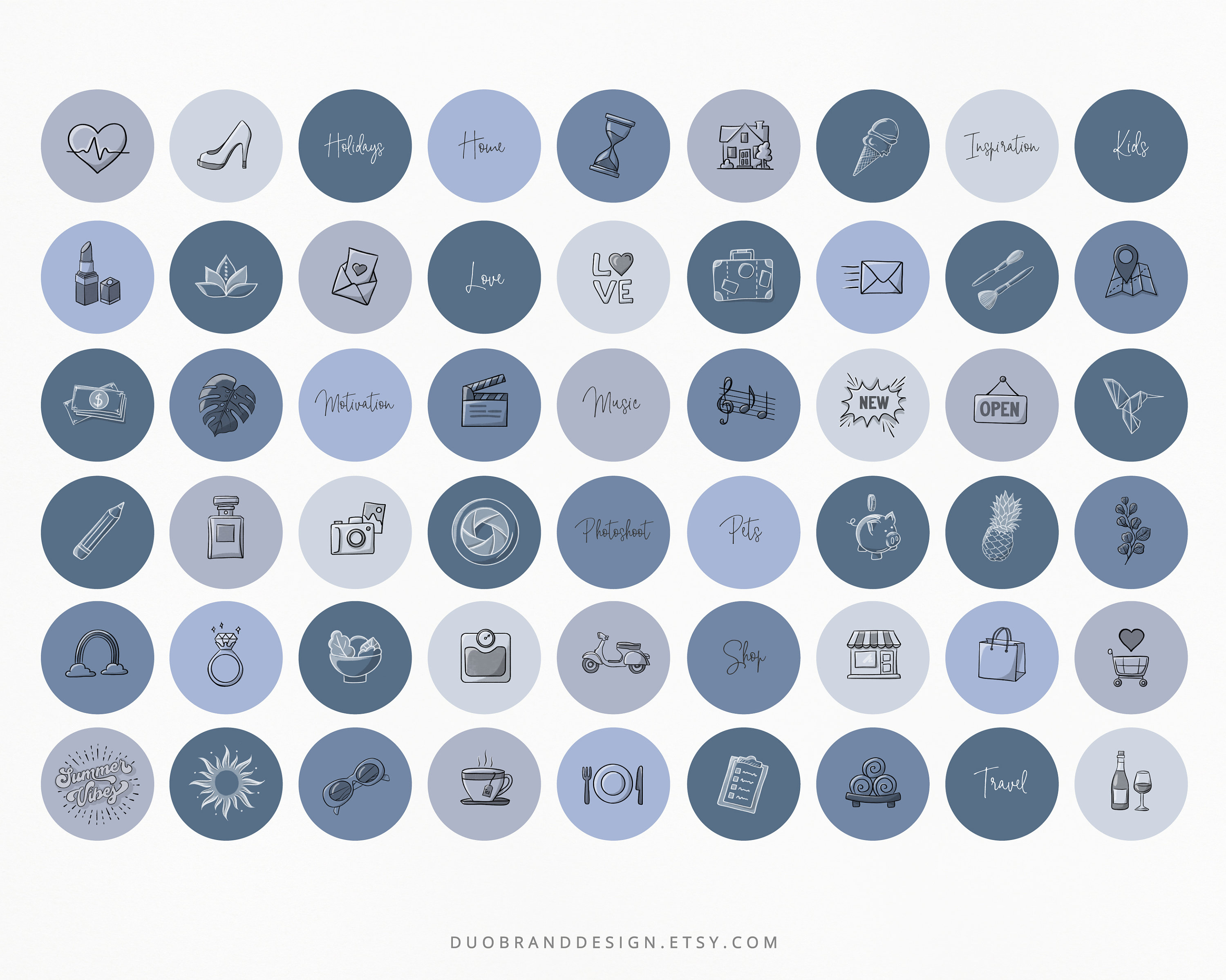 650 Hand-drawn Lifestyle IG Highlight Covers in Blue Tones | Minimalist ...