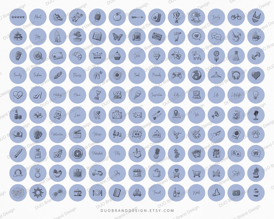 650 Hand-drawn Lifestyle IG Highlight Covers in Blue Tones | Minimalist ...