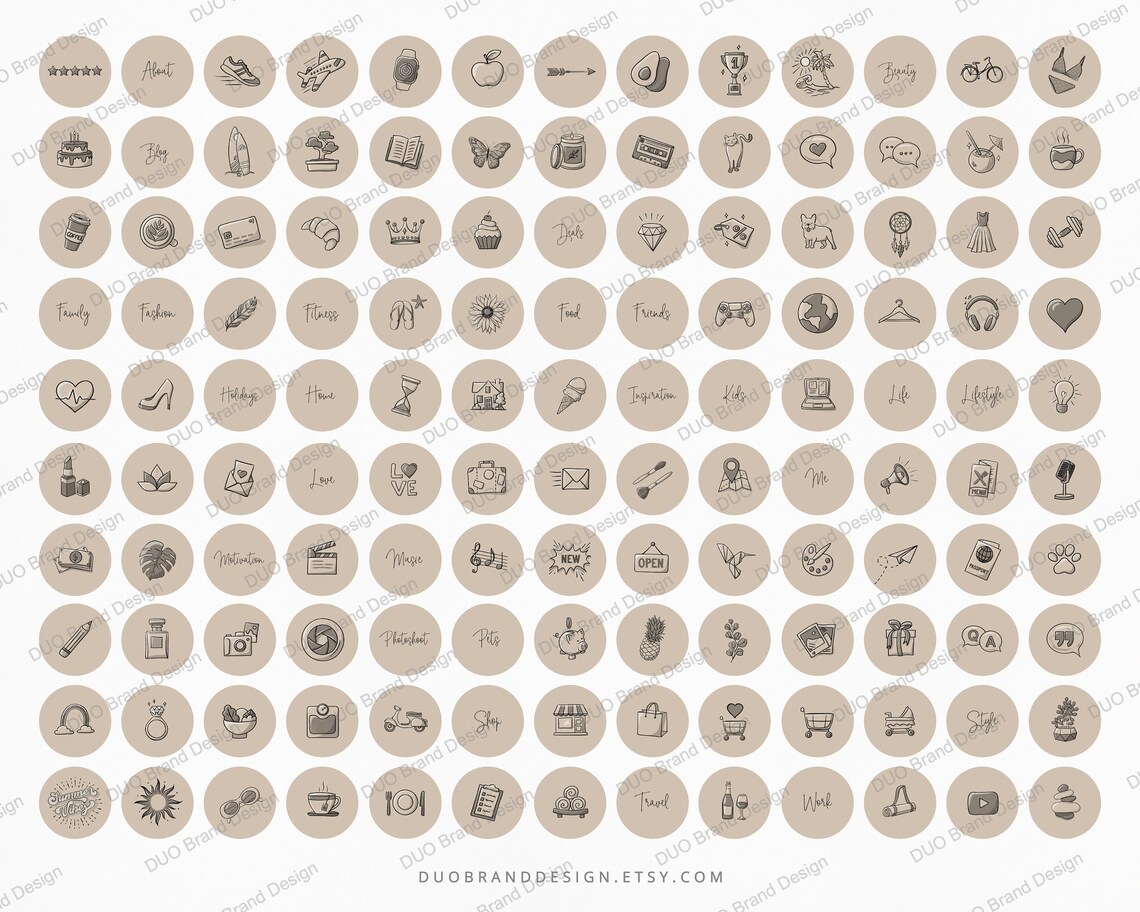 650 Hand-drawn Lifestyle IG Highlight Covers in Earth Tones ...