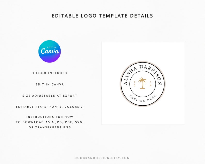 Editable Canva Logo Template - Digital Download - Feminine Logo ...