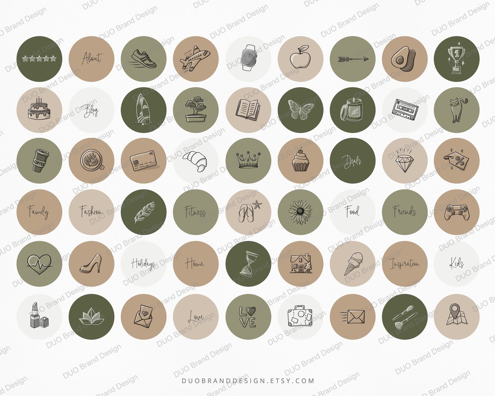 650 Hand-drawn Lifestyle IG Highlight Covers in Earth Tones ...