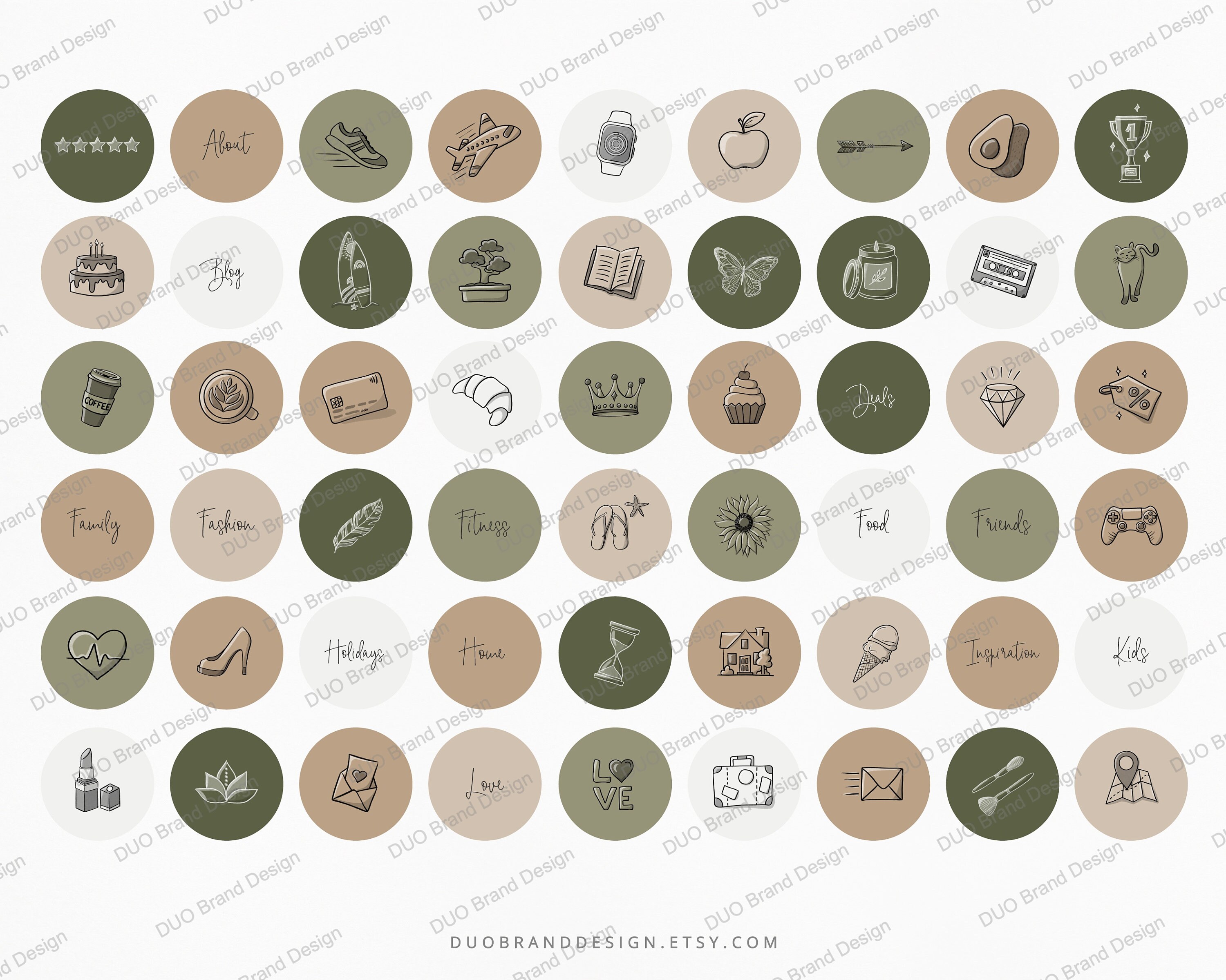 650 Hand-drawn Lifestyle IG Highlight Covers in Earth Tones ...