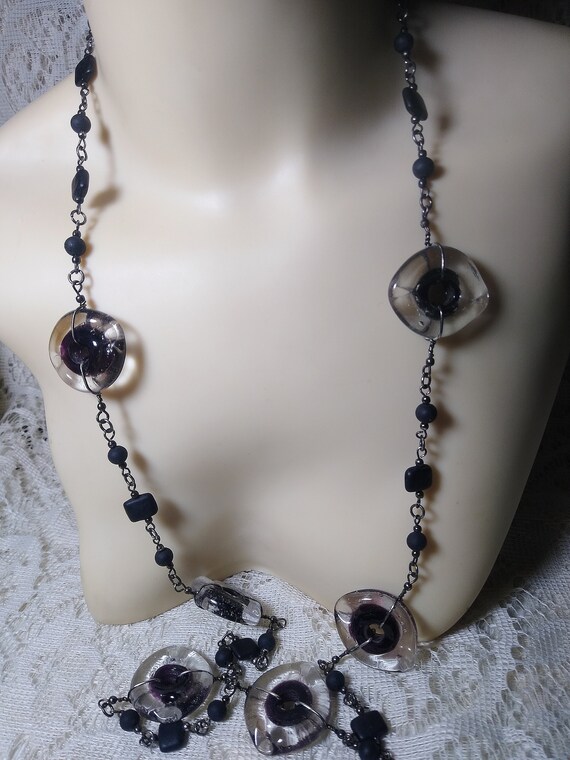 Evil Eye Clear and Black Art Glass Versatile Necklace… - Gem