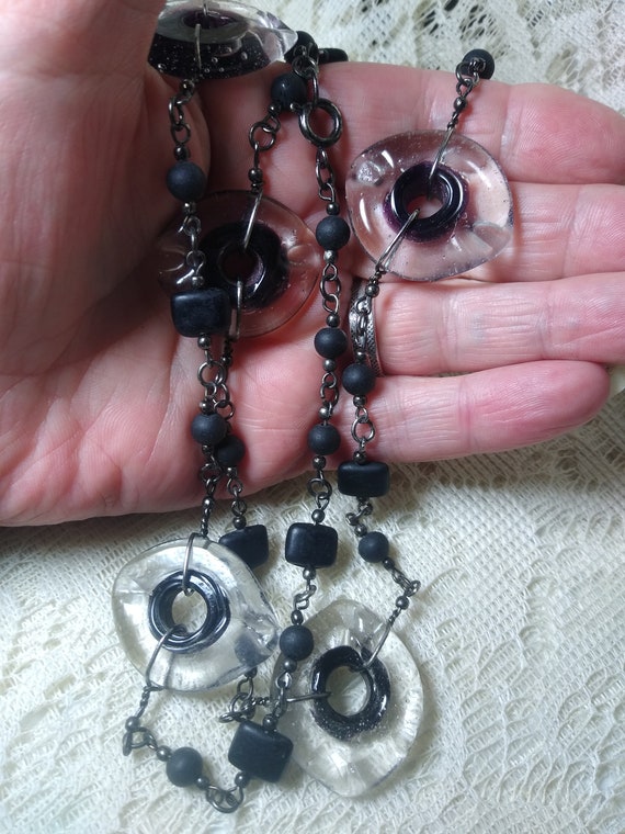 Evil Eye Clear and Black Art Glass Versatile Necklace… - Gem