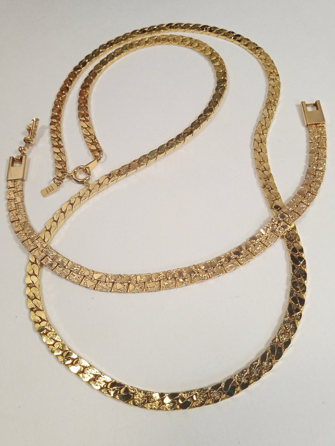 Vintage 1980's Merlite (M) Designer Flat Chain Textured Gold Tone 24 ...