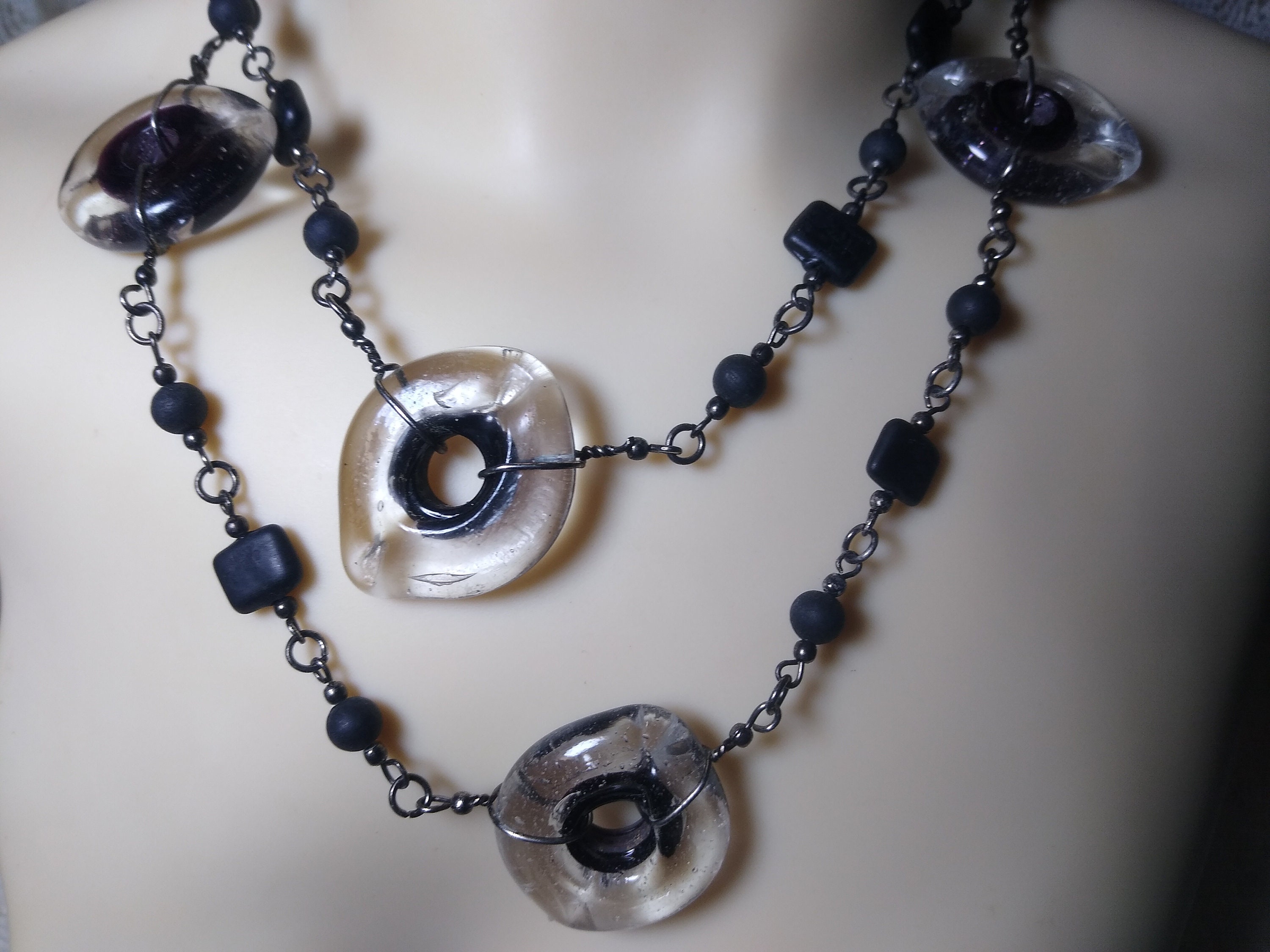 Evil Eye Clear and Black Art Glass Versatile Necklace Vintage 1980's - Etsy