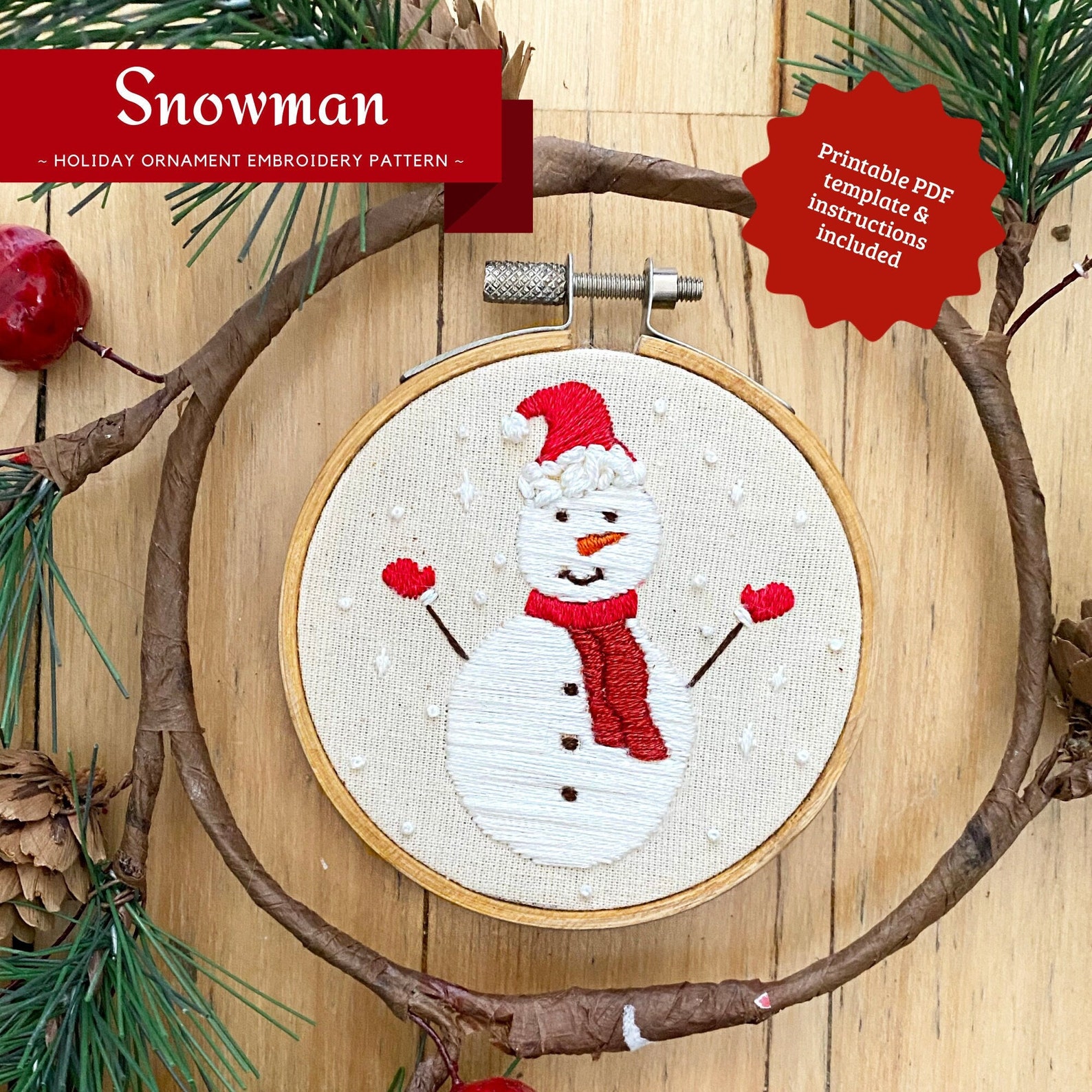SNOWMAN | Pdf Embroidery Pattern, Christmas Embroidery, Holiday Decor ...