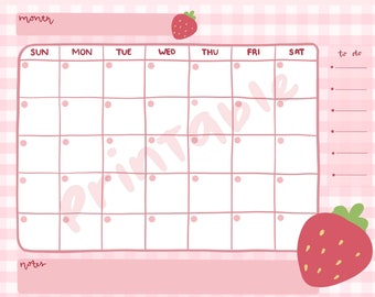 Strawberry Printable Mini Calendar Dateless (Download Now) - Etsy