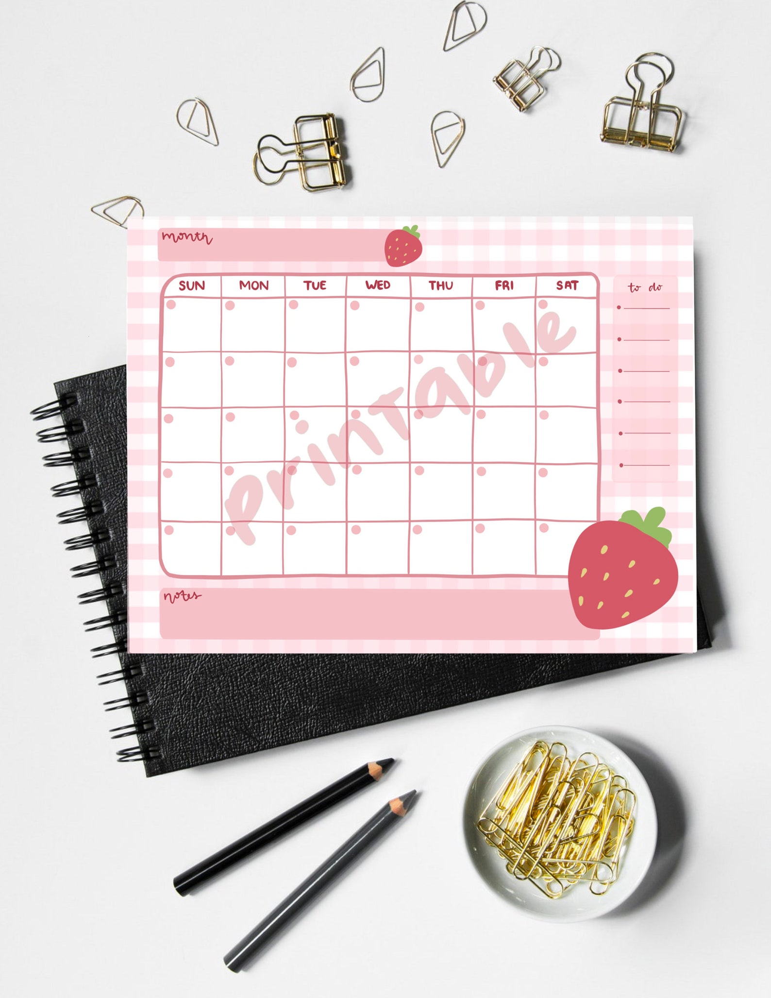 Cute Strawberry Printable Calendar | Digital Calendar | Instant ...